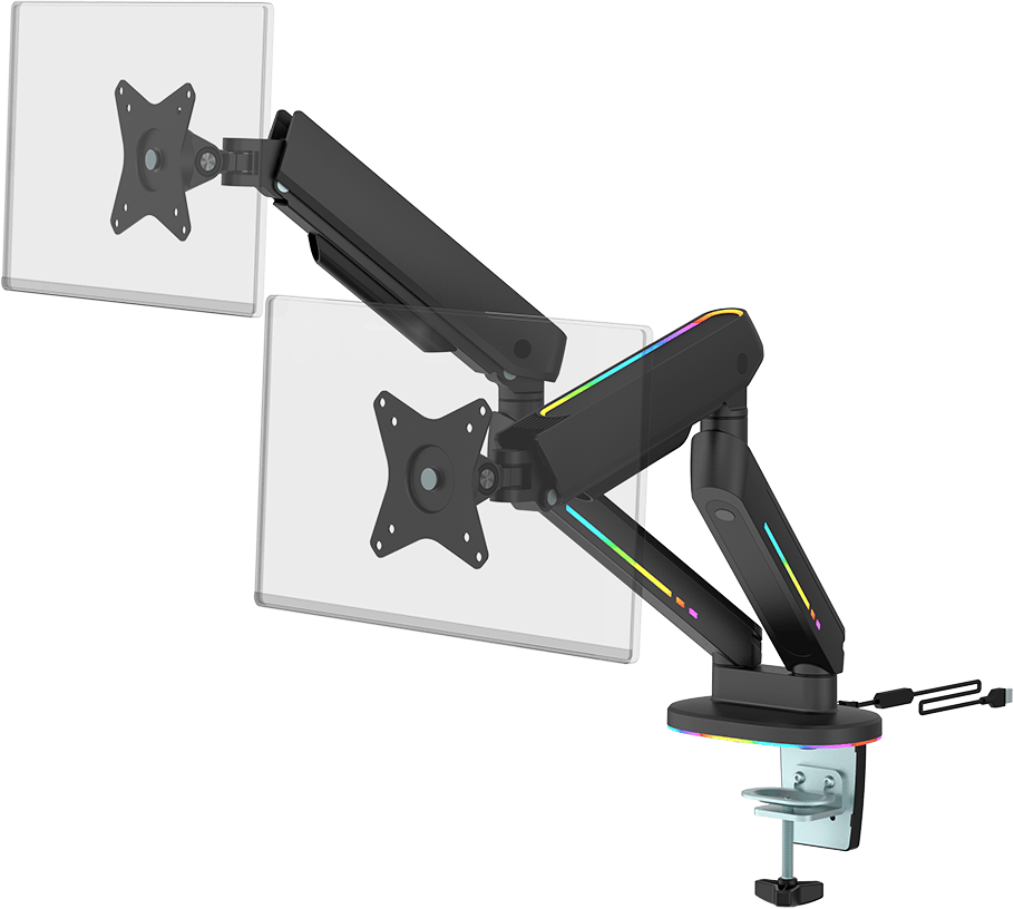 DELTACO Gaming RGB Spring-Assisted Dual Monitor Arm Svart - Inet.se